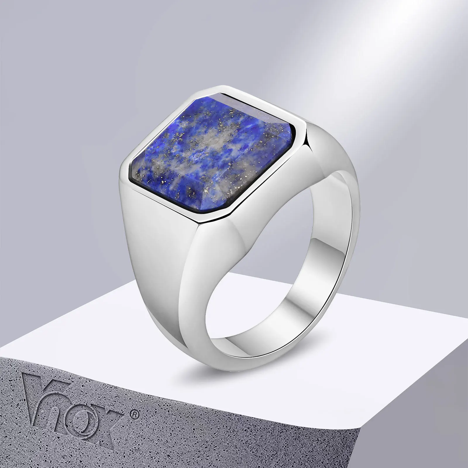 Vnox Stylish Square Natural Stone Signet Rings for Men, Stainless Steel ...