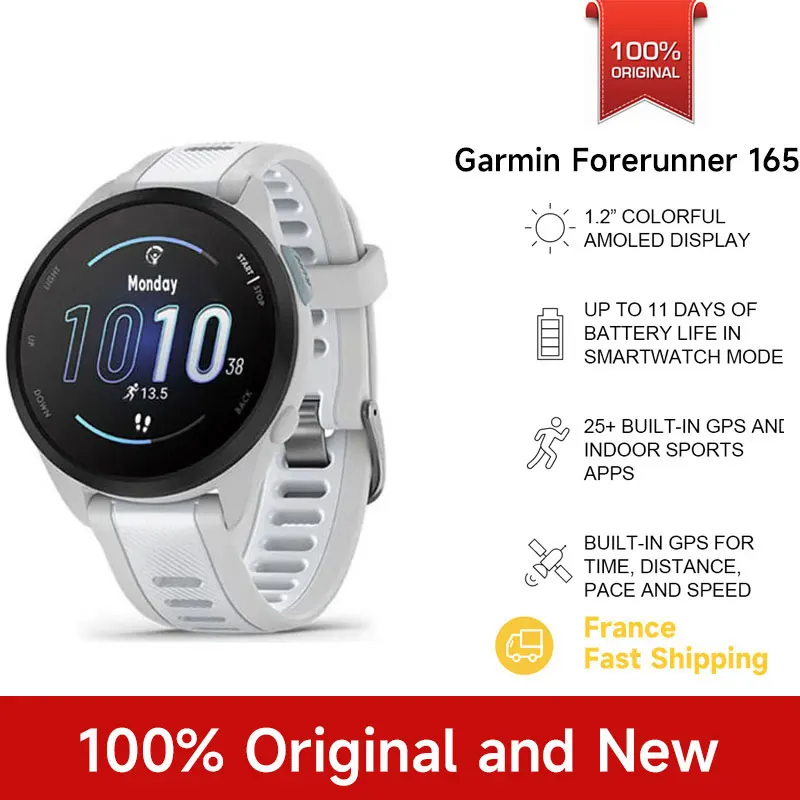 GARMIN Forerunner 165 pulse ox sensor stress tracking wrist-based ...