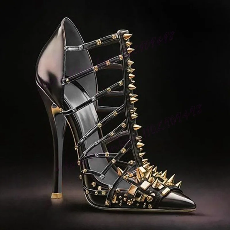 Black Rivet Decor Hollow Out Pumps Pointed Toe Shoes for Women ...