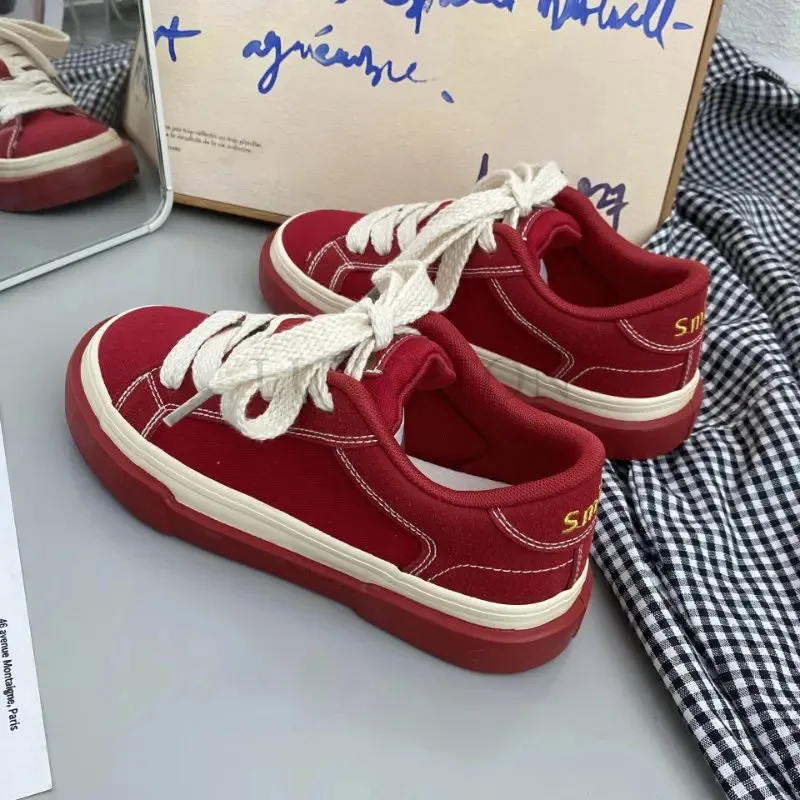 Women-Vintage-Red-Low-top-Jogging-Canvas-Sneakers-Casual-Letter ...