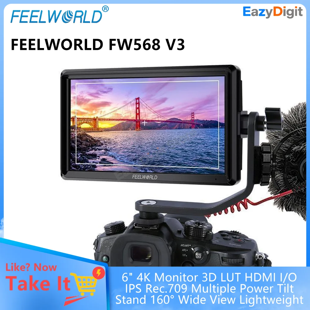 FEELWORLD FW568 V3 6" 4K Monitor 3D LUT HDMI I/O IPS Rec.709 Multiple ...
