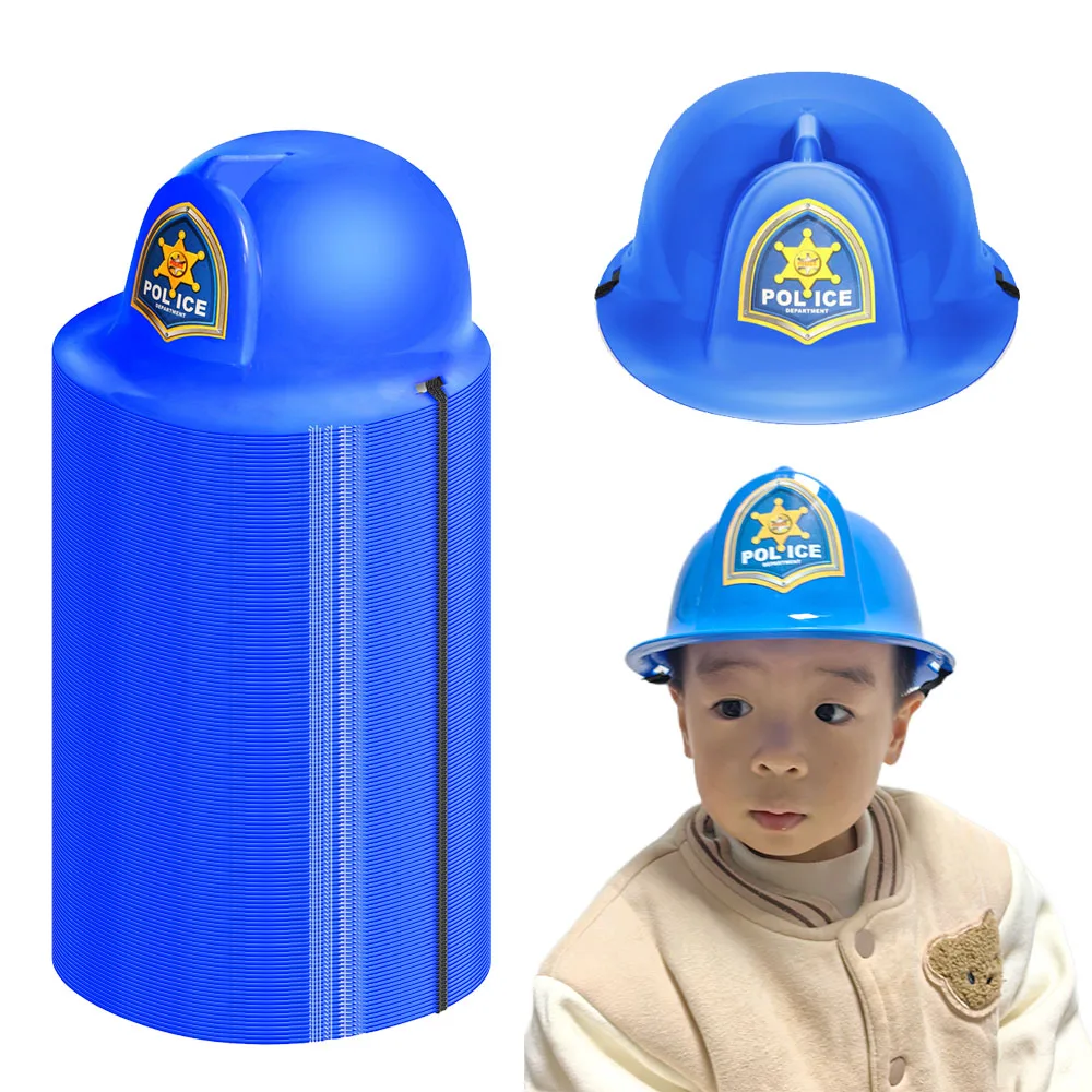 1/3/5/10/20pcs Blue Police Theme Hard Plastic Hats Safety Helmet Kids ...