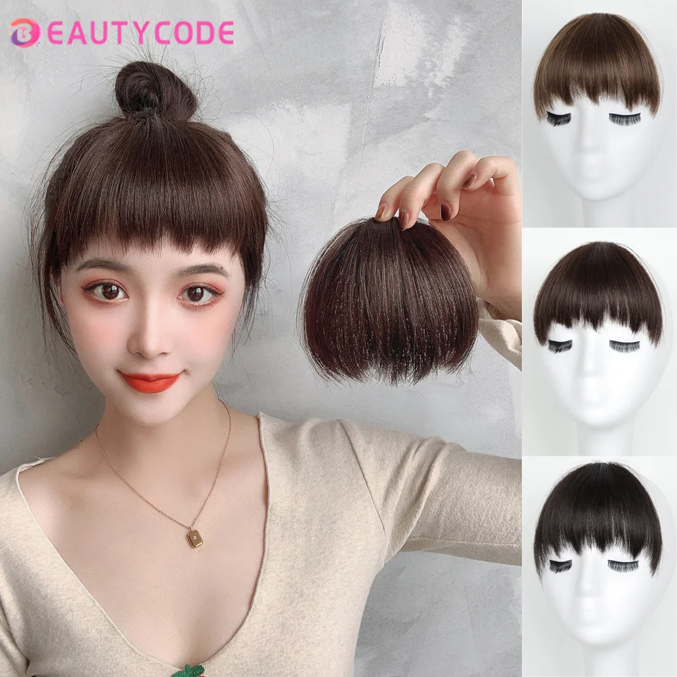 False-Bangs-Irregular-Front-Fringe-Clip-On-Bangs-Hairpiece-Black-Brown ...