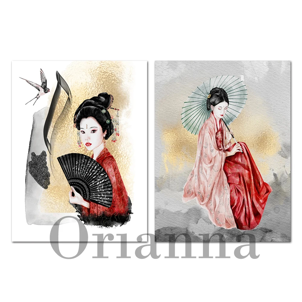Japanese Geisha Fan Drawing