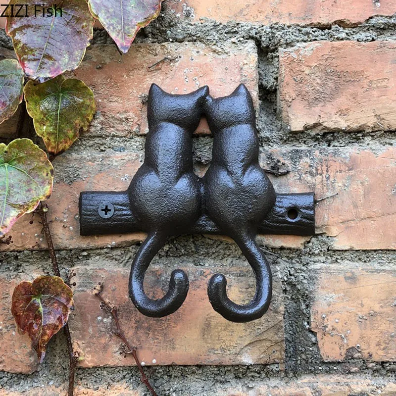 Black Cat Hook Hanging Shelf Wall Hanging Cast Iron Decorative Hook Cute Cat Coat Rack Courtyard ...
