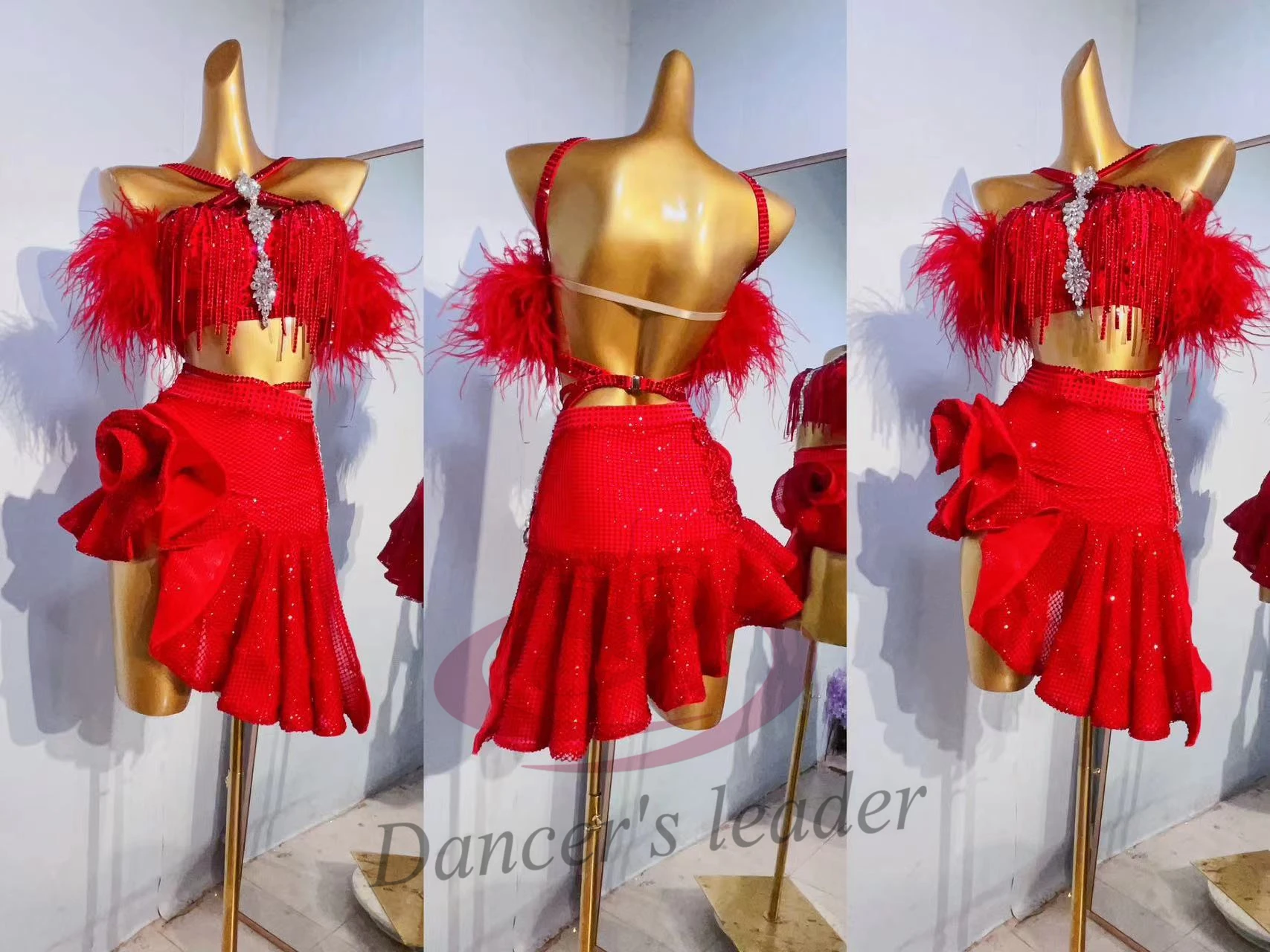 Latin-Dance-Competition-Women-s-High-end-Custom-With-Diamond-Red-Small ...