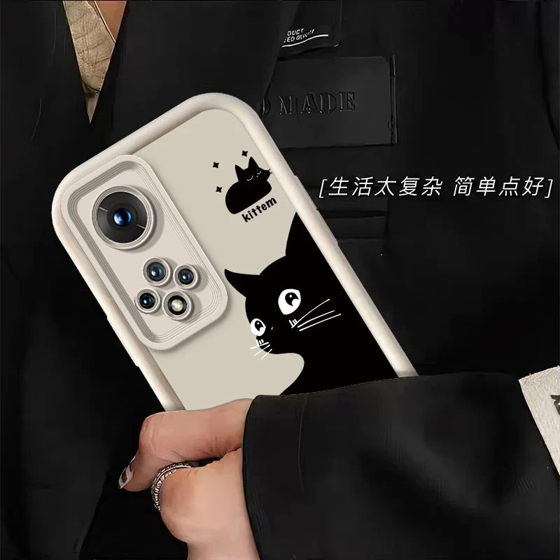 Adorable Bear Cat Silicone Phone Case Cover for Honor 70 (WhiteCat)