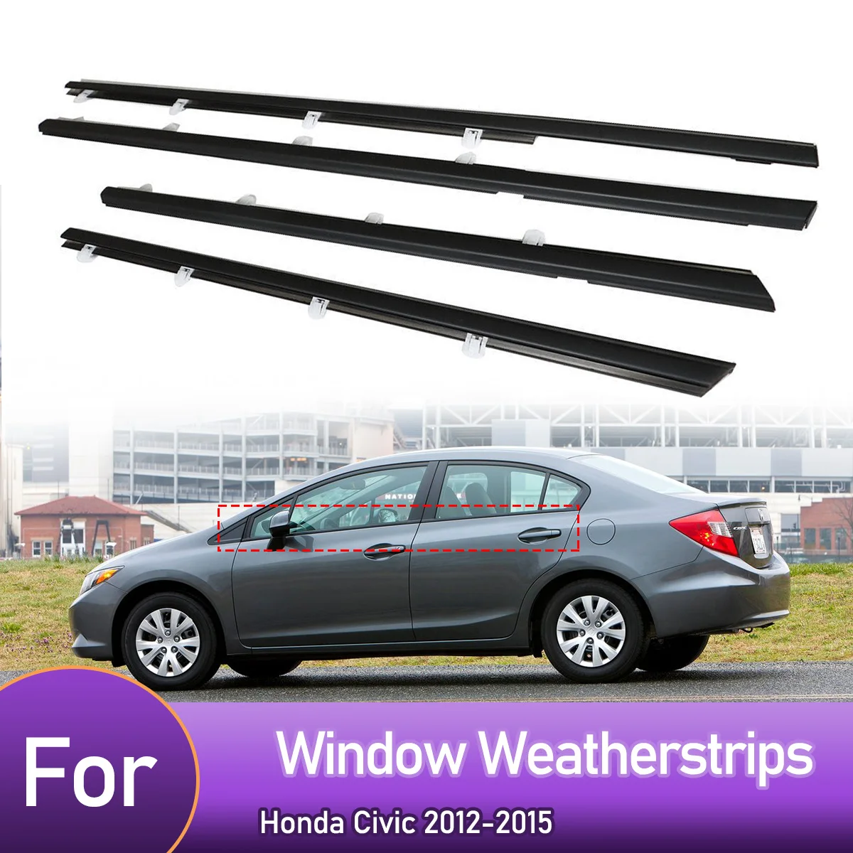 4PCS-Car-Outer-Door-Windows-Rubber-Weatherstrip-For-Honda-Civic-12-15 ...