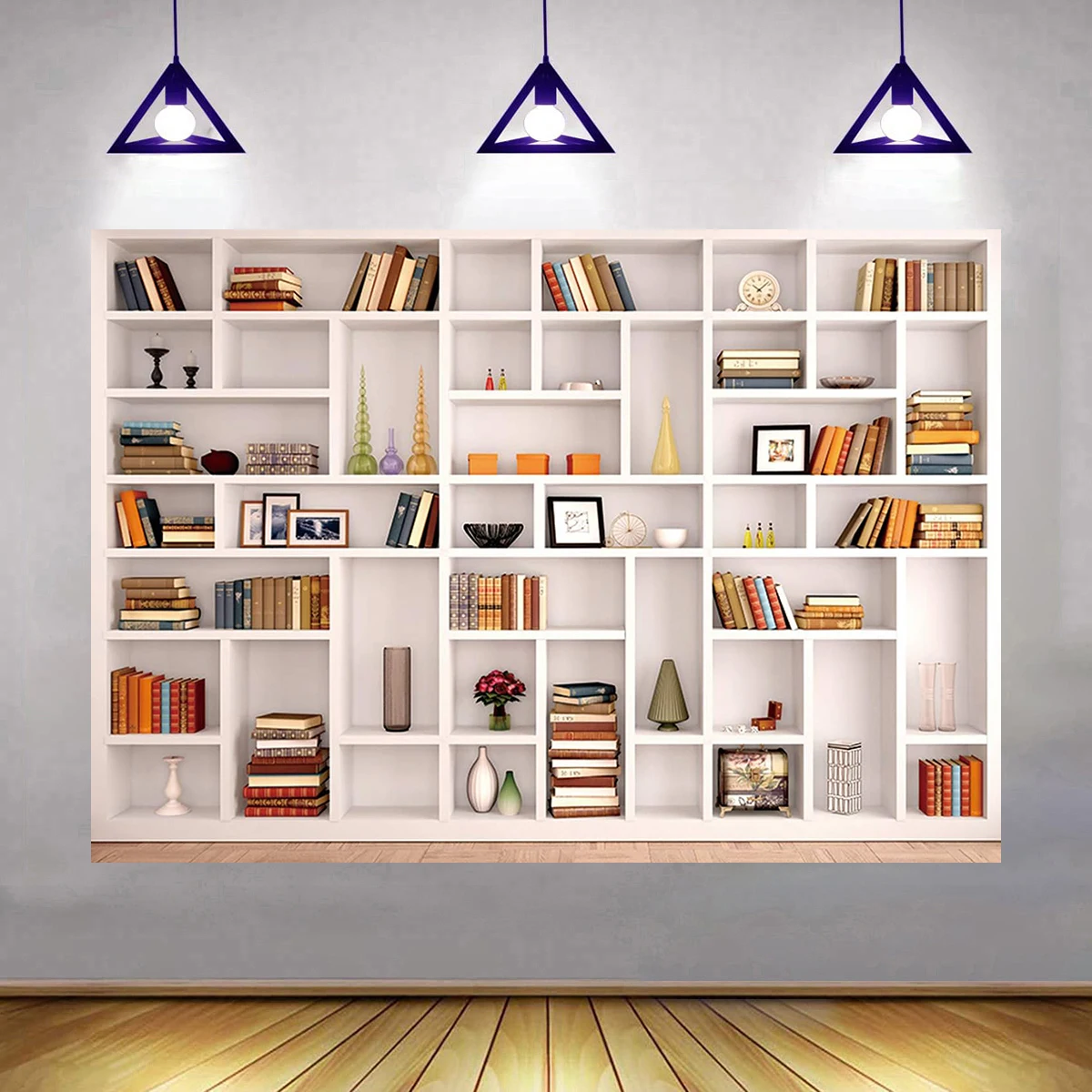 Fabric-White-Bookshelf-Photography-Backdrop-Library-Modern-Office ...
