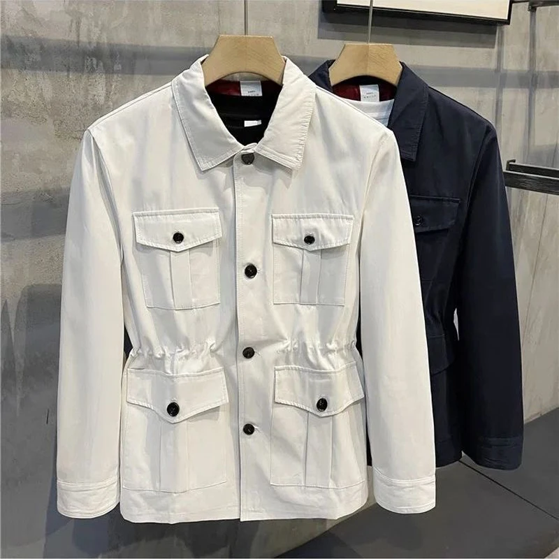 Autumn Winter Vintage Workwear Jackets For Men Multi Pocket Slim Fit ...