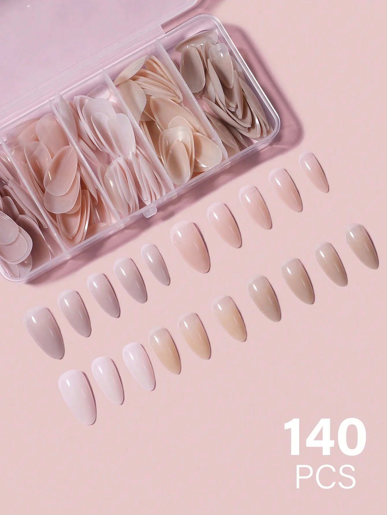 140 pieces, 1 box of 5-color short almond nail tips, 14 sizes acrylic ...