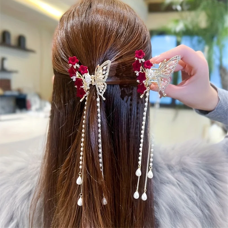 1pc-Faux-Pearl-Tassel-Hair-Claw-Clip-Red-Rose-Jaw-Clips-Metal-Shark ...