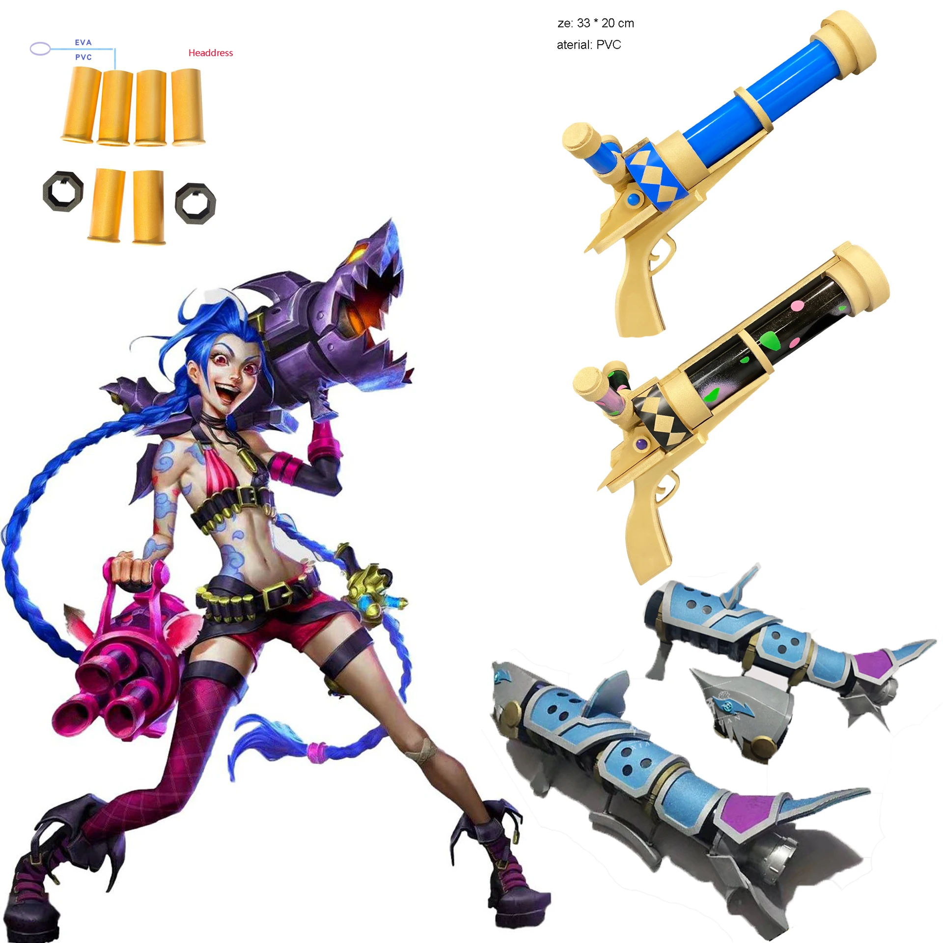 LOL-Arcane-Jinx-Cosplay-Arms-Props-BaoBao-Vi-Ajustable-Gun-Perruques ...