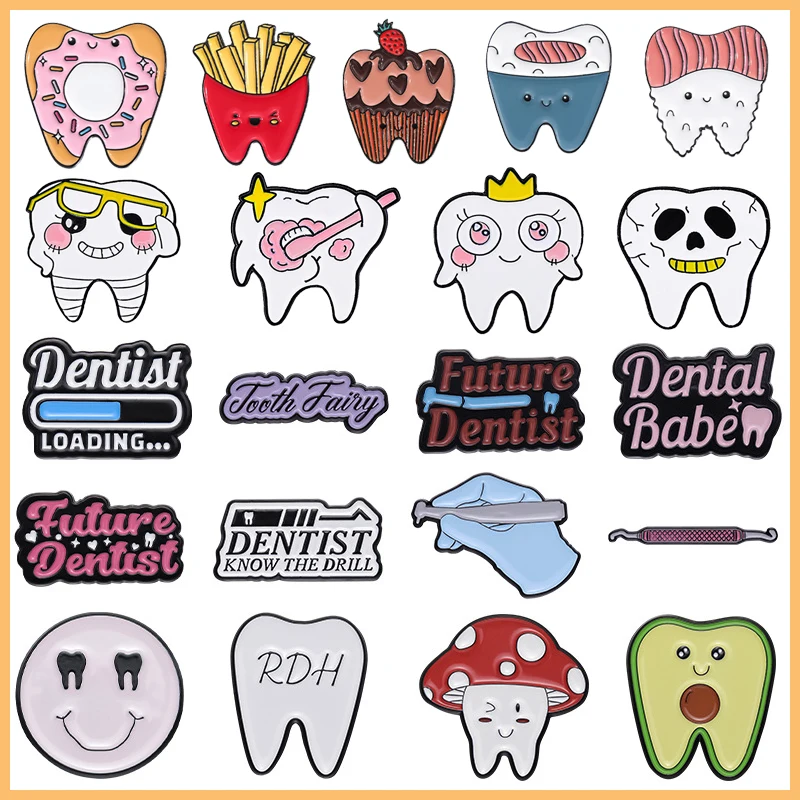 Healthy-Teeth-Enamel-Pins-Cute-Cartoon-King-Queen-Tooth-Brooch-Dentist ...