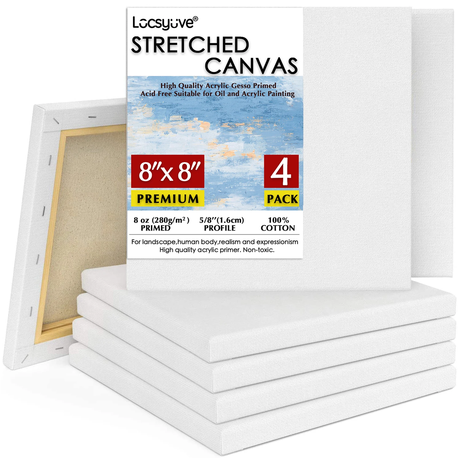 Locsyuve-Stretched-Canvas-Pack-of-4-8x8-Inches-Square-White-Canvas-100 ...