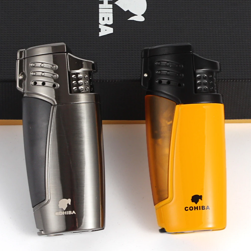 COHIBA-Lighter-With-Punch-Yellow-Metal-Butane-Gas-3-Torch-Cigar ...