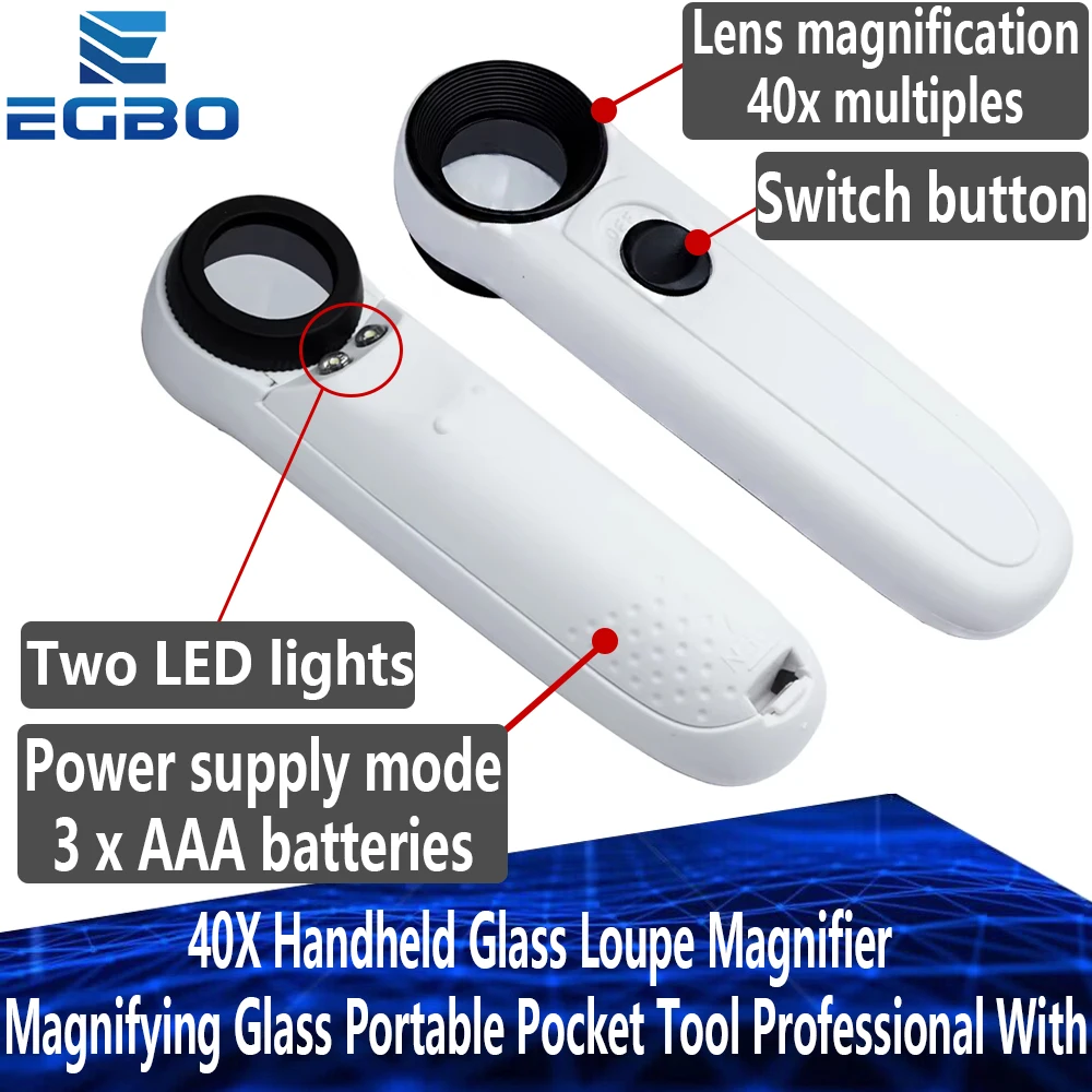 40X Handheld Glass Loupe Magnifier Magnifying Glass Portable Pocket ...