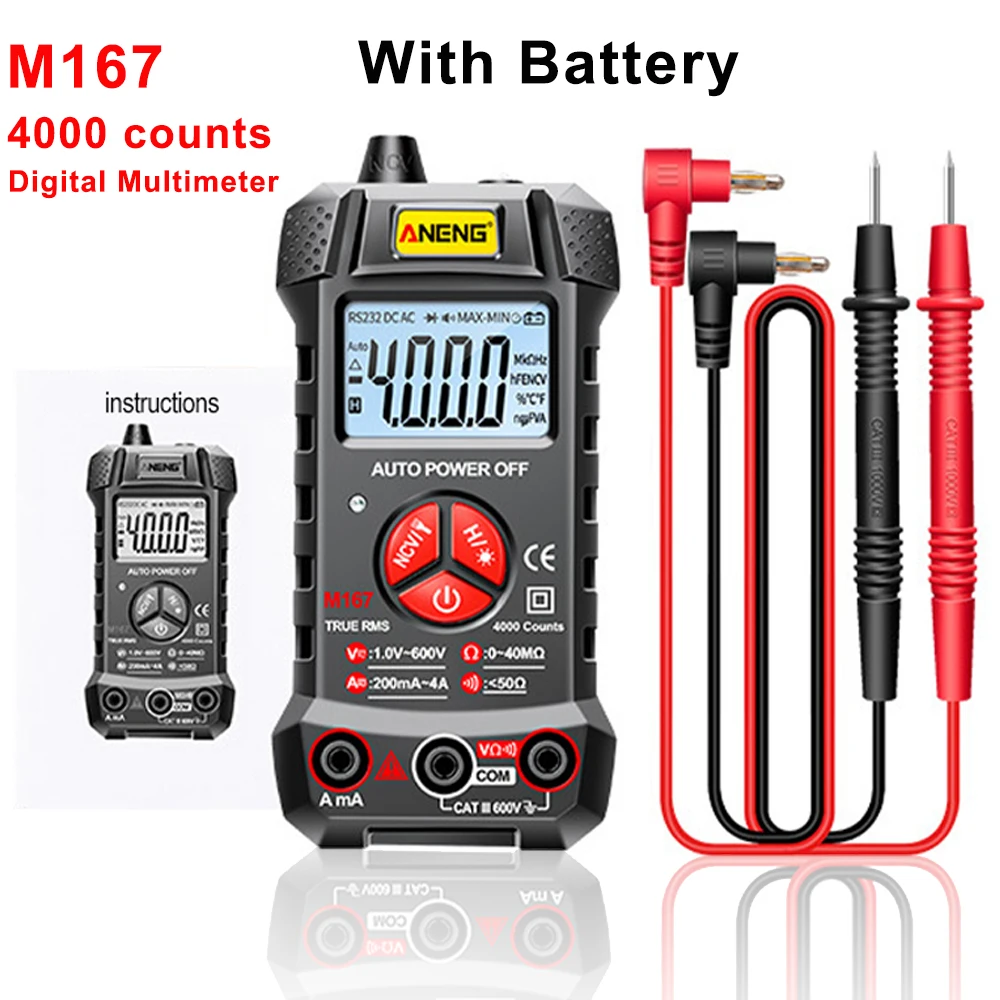 ANENG M167 AC/DC Digital Mini Multimeter Profesional 4000 Counts ...