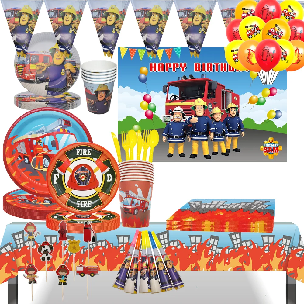 Fireman-Sam-Party-Tableware-Cups-Plates-Napkin-Fire-Engine-truck ...
