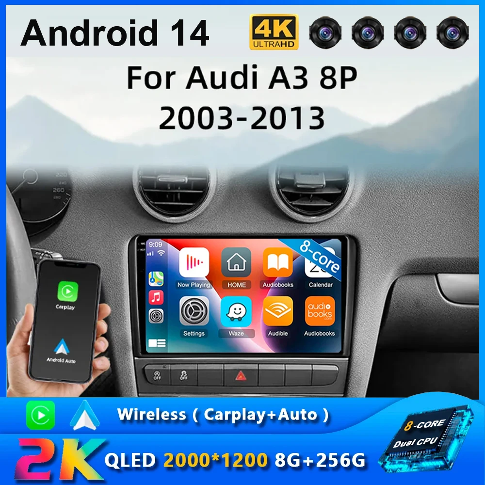 Android-14-Wireless-Auto-Carplay-Car-Radio-For-Audi-A3-8P-2003-2013 ...