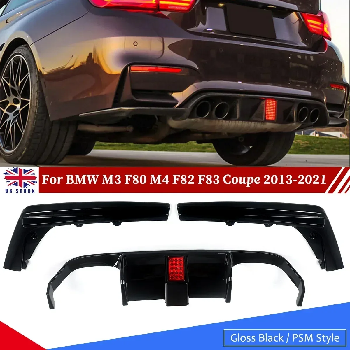 FOR-BMW-M3-M4-F80-F82-F83-BLACK-F1-STYLE-REAR-DIFFUSER-With-LIGHT-M ...