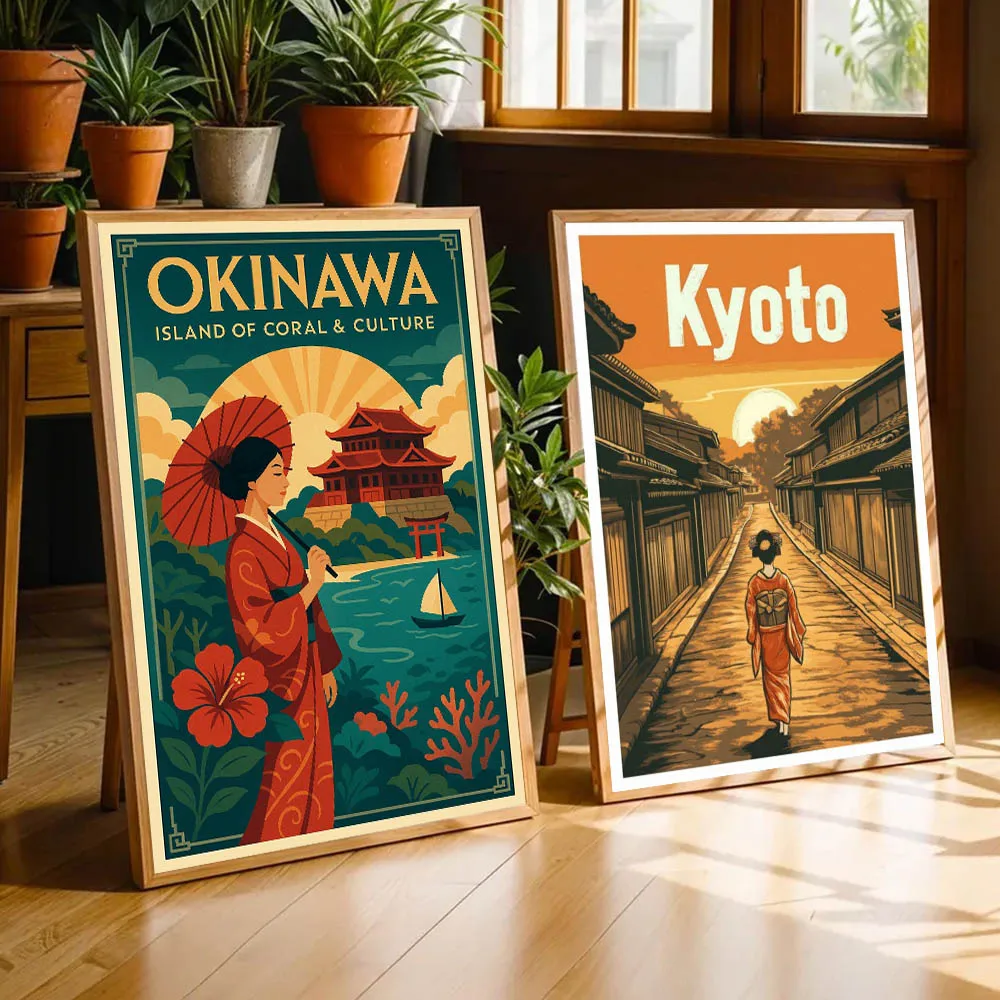Vintage japão viagem cartaz impressão para escritório sala de estar ...