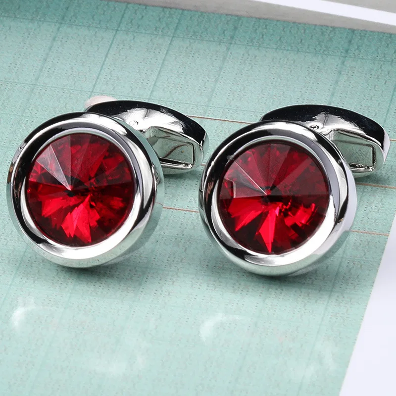 Red Rhinestone Cufflinks New Luxury Men's Business OL Style Dress ...