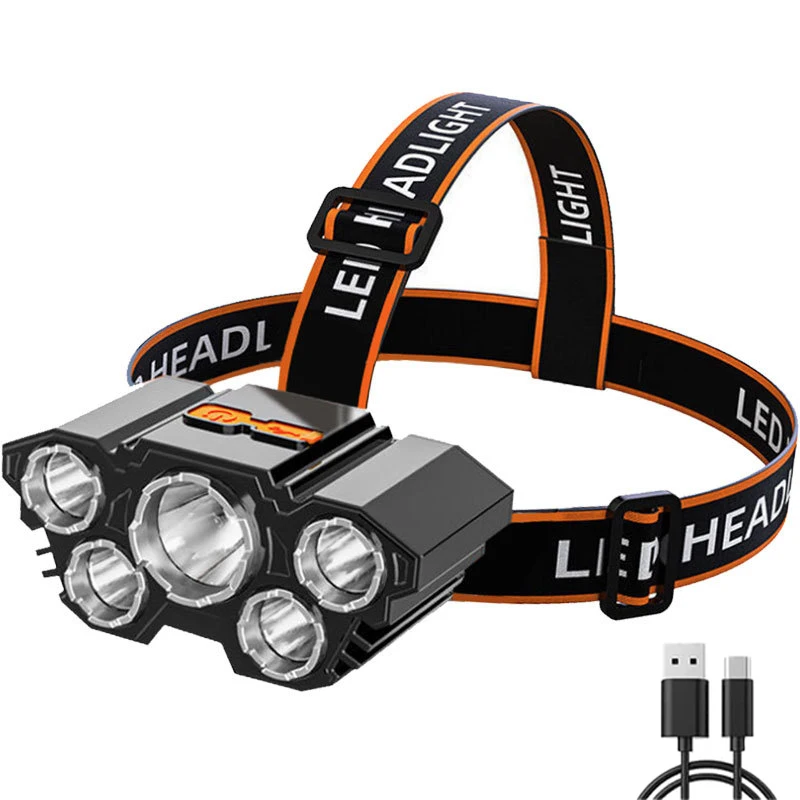Usb Rechargeable 5 Led Headlamp Super Bright Head-Mounted Strong ...