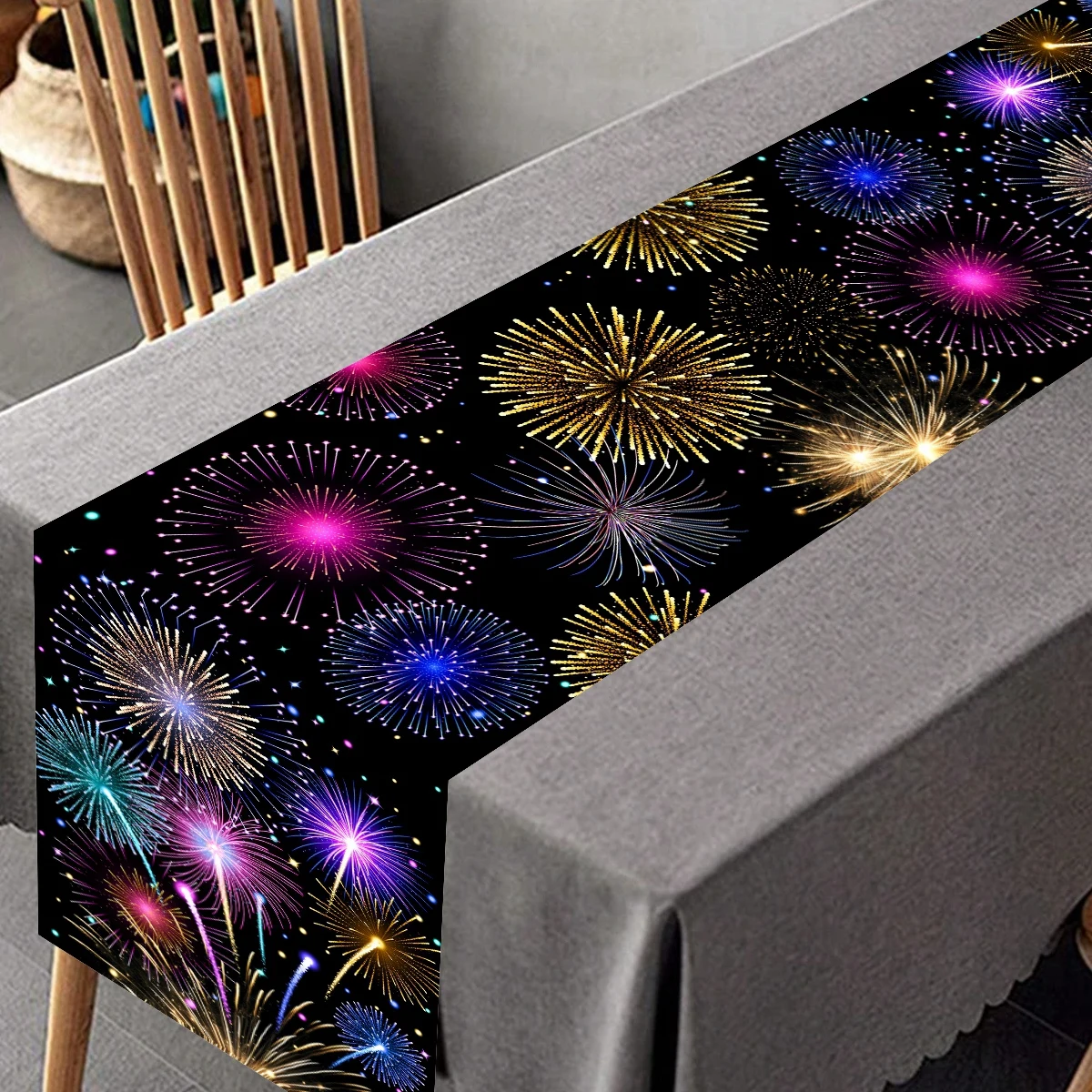 Happy New Year Table Runner Xmas Fireworks Table Decor for Home 202as ...