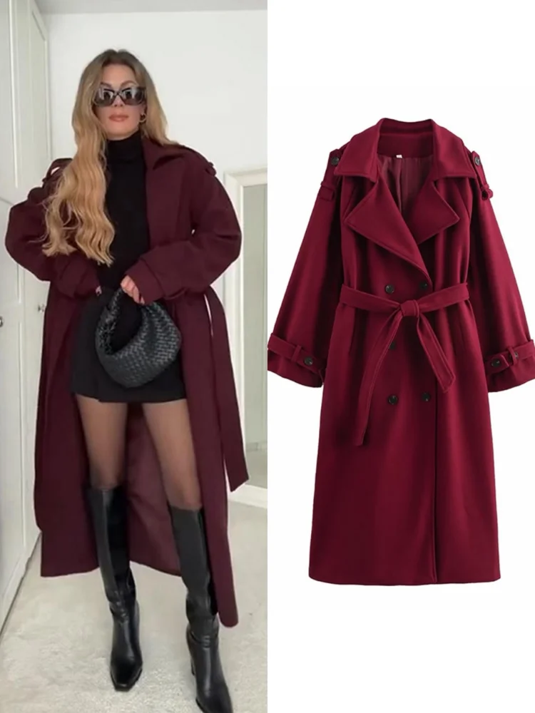 Elegant Woolen Women Overcoat Full Sleeve Double Breasted Lapel Lady ...