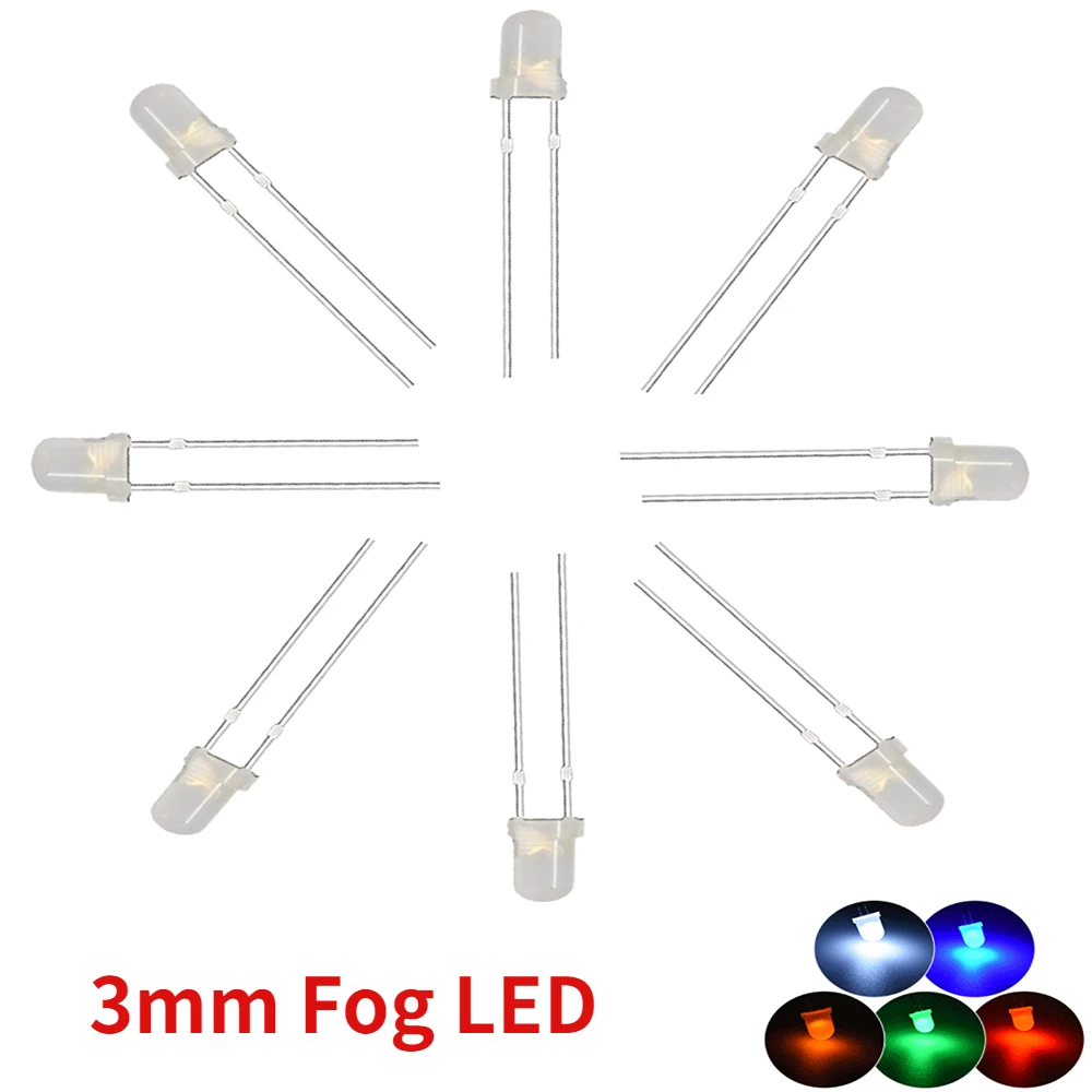 50-100pcs-3mm-Fog-Diffused-LED-Diode-Green-Red-Blue-Yellow-Light ...