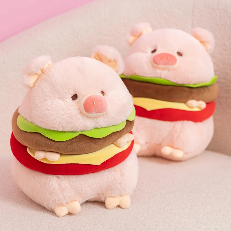 Kawaii Hamburger Pig Plush Toy - Fluffy Simulation Anime Stuffed Pig ...