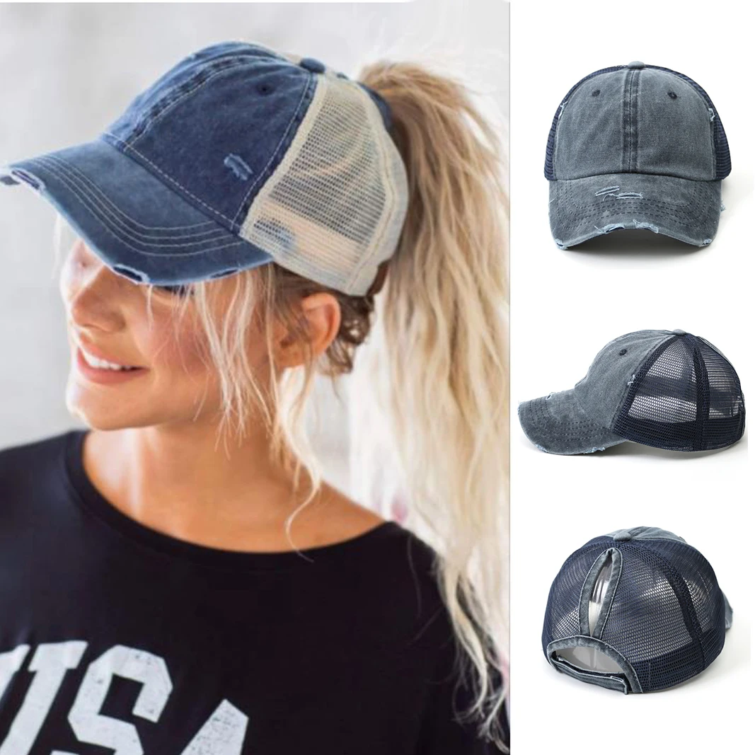 Gorra de béisbol con cola de caballo para mujer, sombrero ajustable con ...