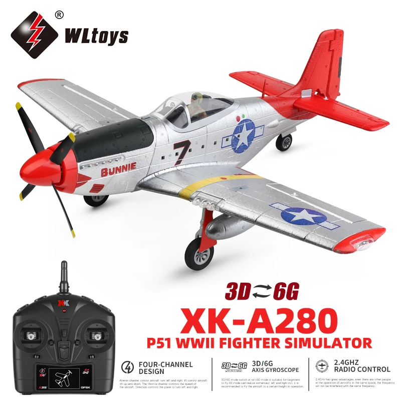 Wltoys Xk A280 Rc Plane 2.4g 4ch 3d6g Mode Aircraft P51 Fighter Simulator With Led Searchlight ...