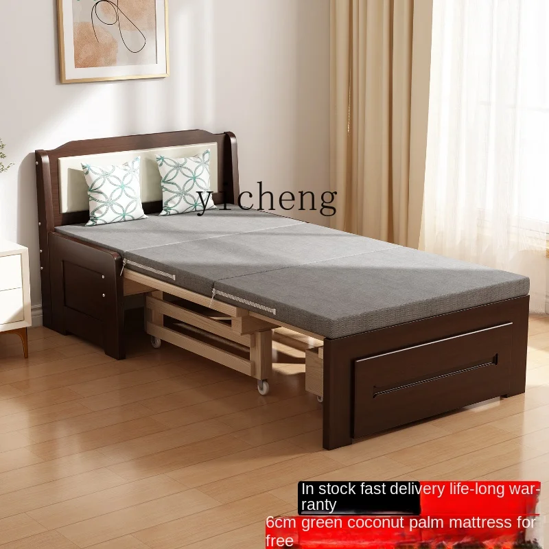 Zc-Solid-Wood-Sofa-Bed-Foldable-Dual-Purpose-Drawable-Retractable ...
