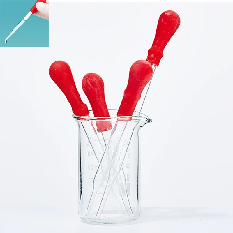 10pcs Glass Dropper Red Skin Plastic Dropper Pipette Laboratory ...
