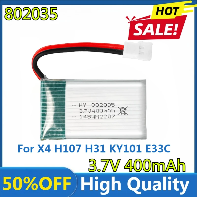 3.7V 400mAh 802035 Lipo Battery for X4 H107 H31 KY101 E33C E33 U816A ...