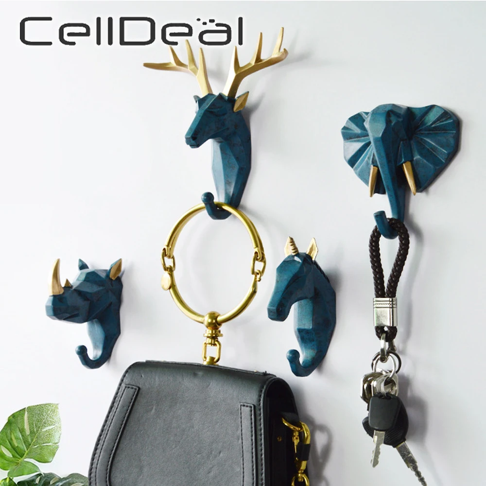 1pc-Deer-Elephant-Unicorn-Rhinoceros-Head-Animal-Resin-Hook-Clothing ...