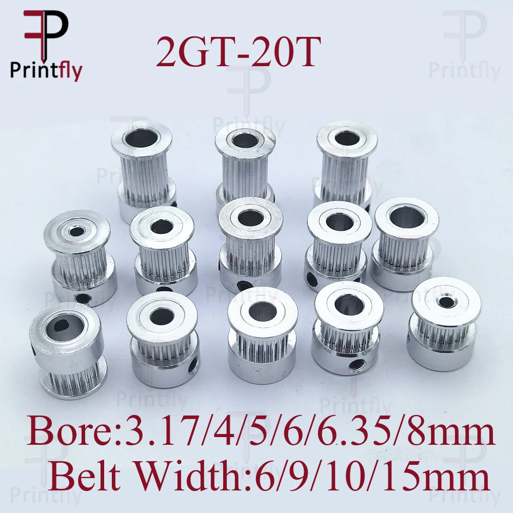 Printfly 2GT 20 teeth 2GT 타이밍 풀리 보어 3.175/4/5/6/6.35/8mm, GT2 개방형 동기 벨트 ...