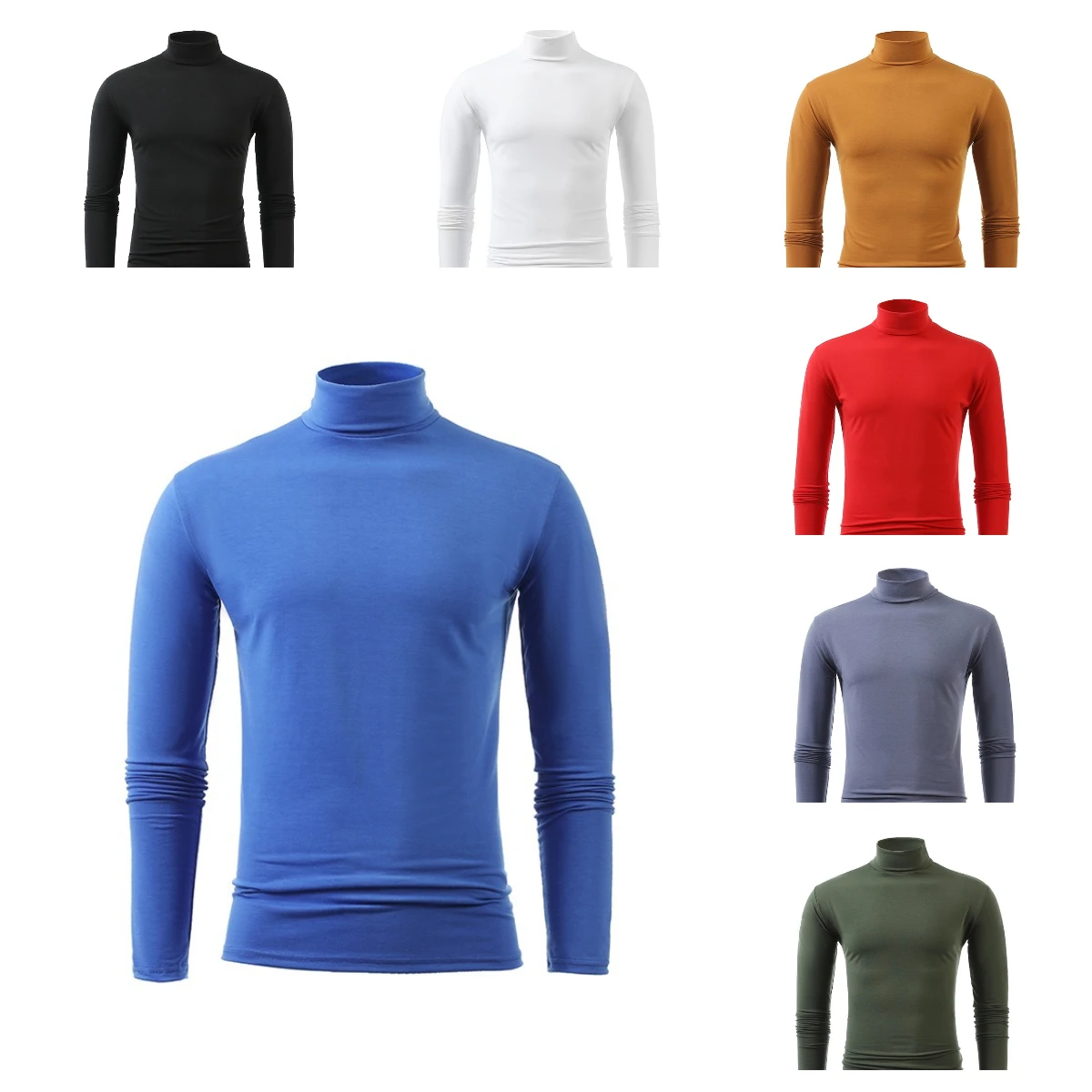 Men-s-Casual-Solid-Color-Half-Turtle-Neck-Long-Sleeve-T-Shirt-Perfect ...