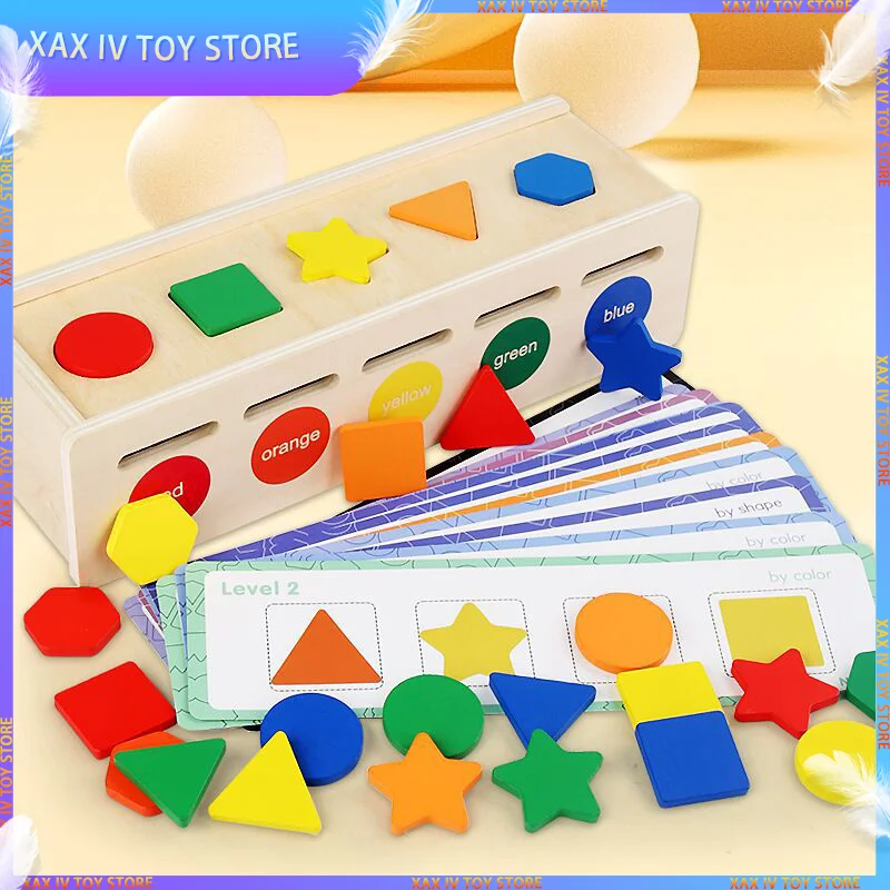 New-Montessori-Wooden-Color-Sorting-Shape-Matching-Box-For-Toddlers ...