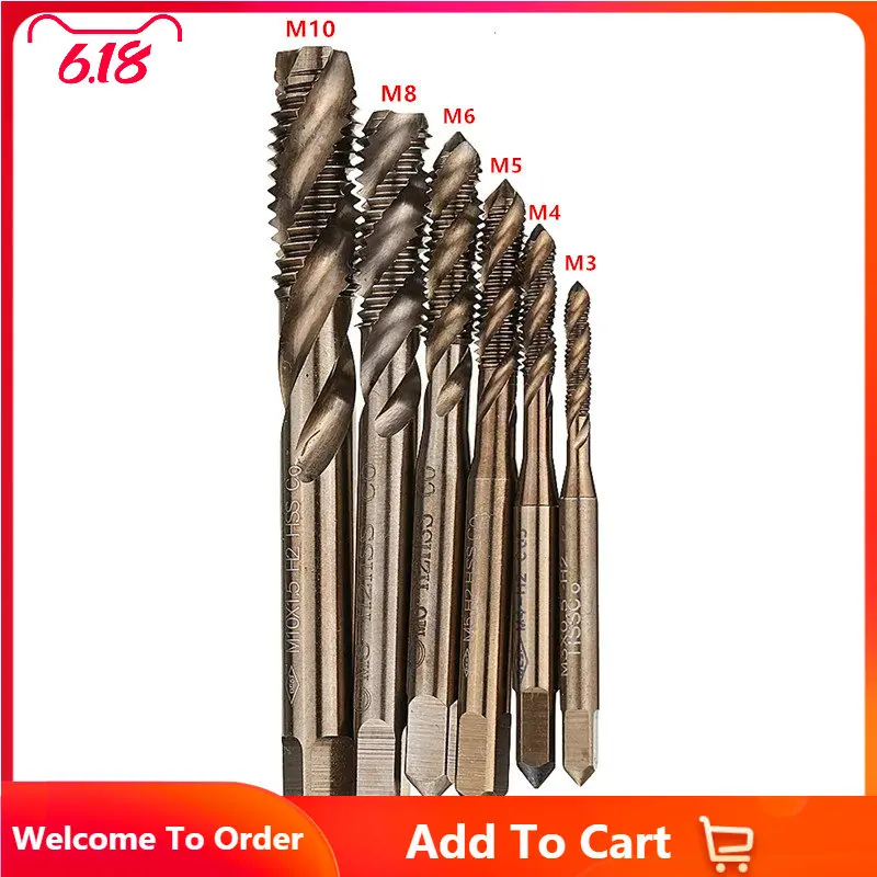 1Pcs M3 M10 HSS Co Cobalt M35 Machine Sprial Flutes Taps Metric Screw ...