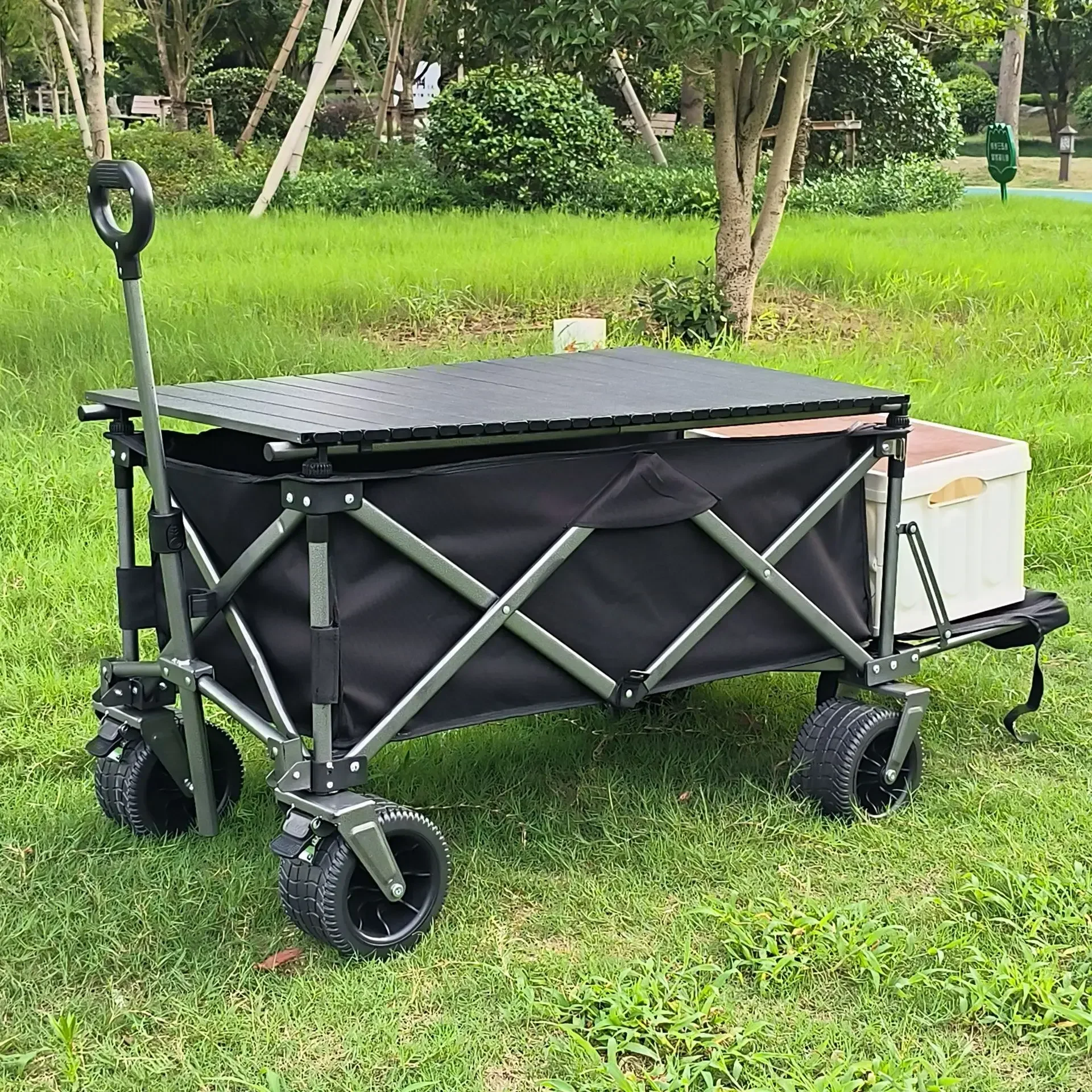180L-Liftable-Tank-Wheeled-Camping-Cart-Handcart-Foldable-with-Rear ...