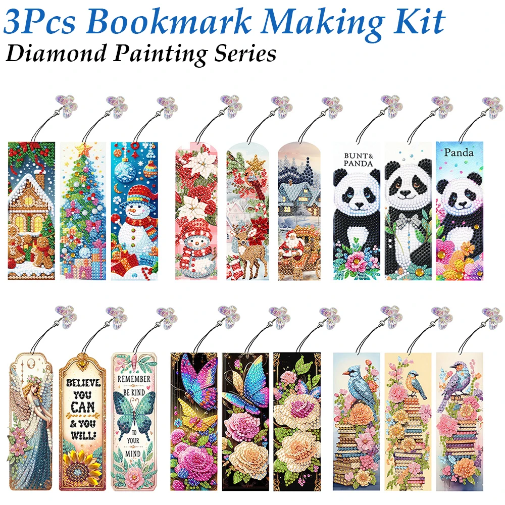 3Pcs Special Shape Butterflies and Flowers Diamond Bookmark Art ...