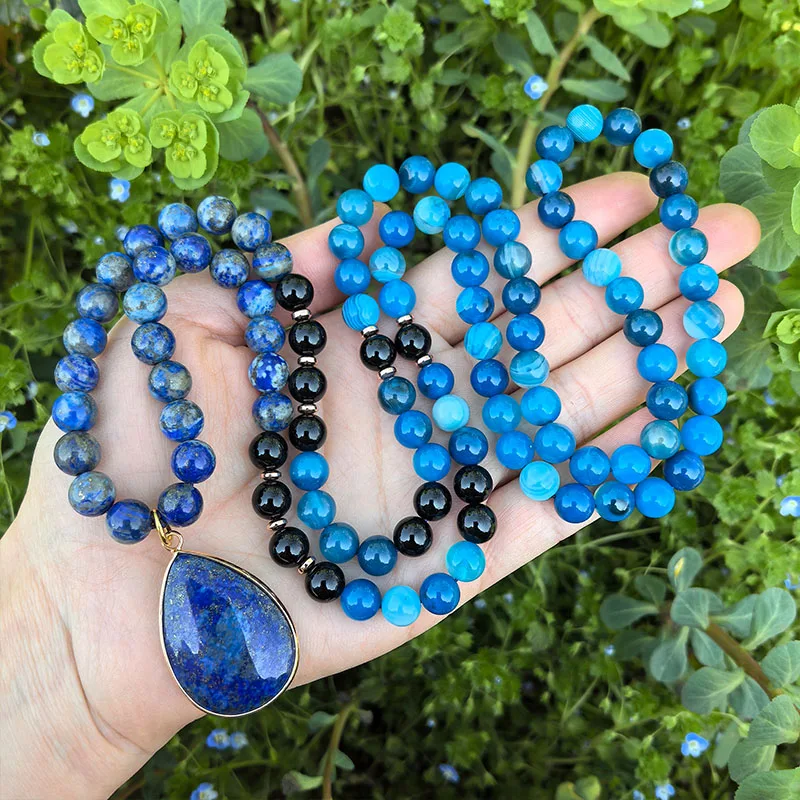 8mm Lapis Lazuli,Blue Onyx,108 Beads for Protection,Spiritual Clarity ...