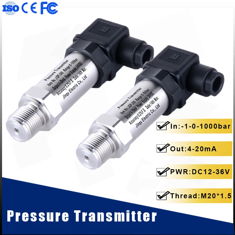 Pressure Transmitter Output 4 20mA Range 1 0 1000bar Measurement Tanks Air Water Oil Pressure ...