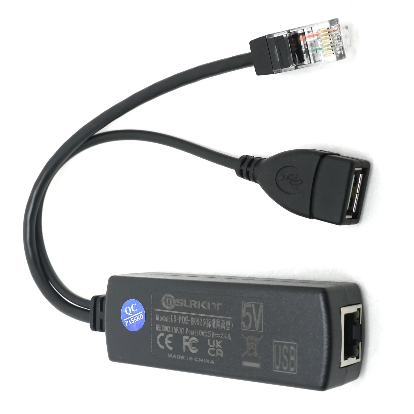 Dslrkit Active Poe Splitter 48v To 5v 5.2v 2.4a Usb Type A Female 802 ...