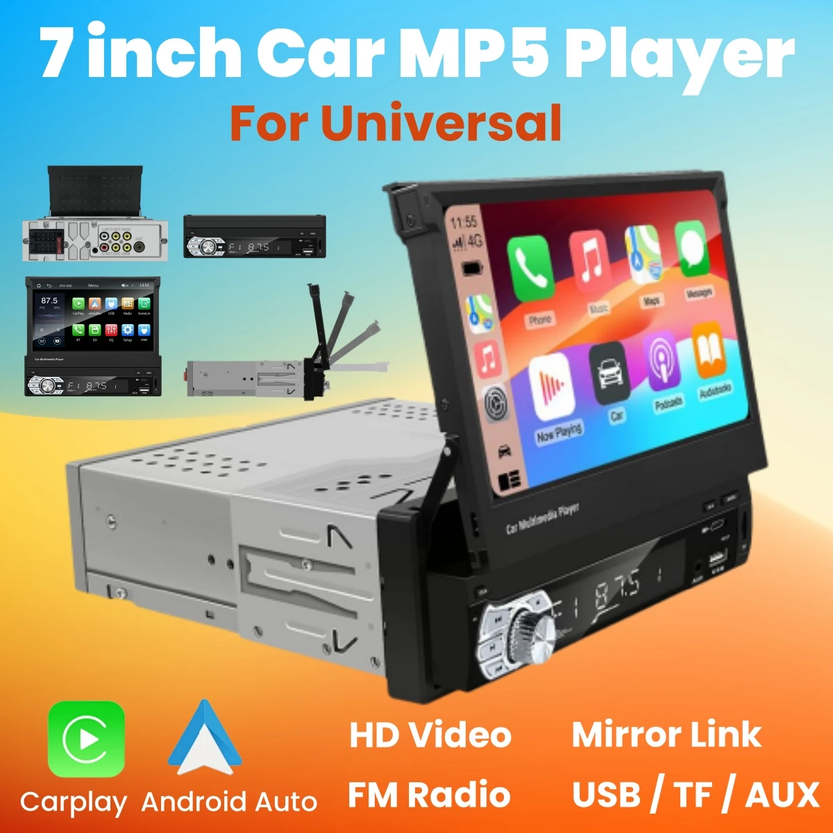 Universal-7Inch-HD-Retractable-Wired-Android-Auto-Carplay-1Din-GPS ...