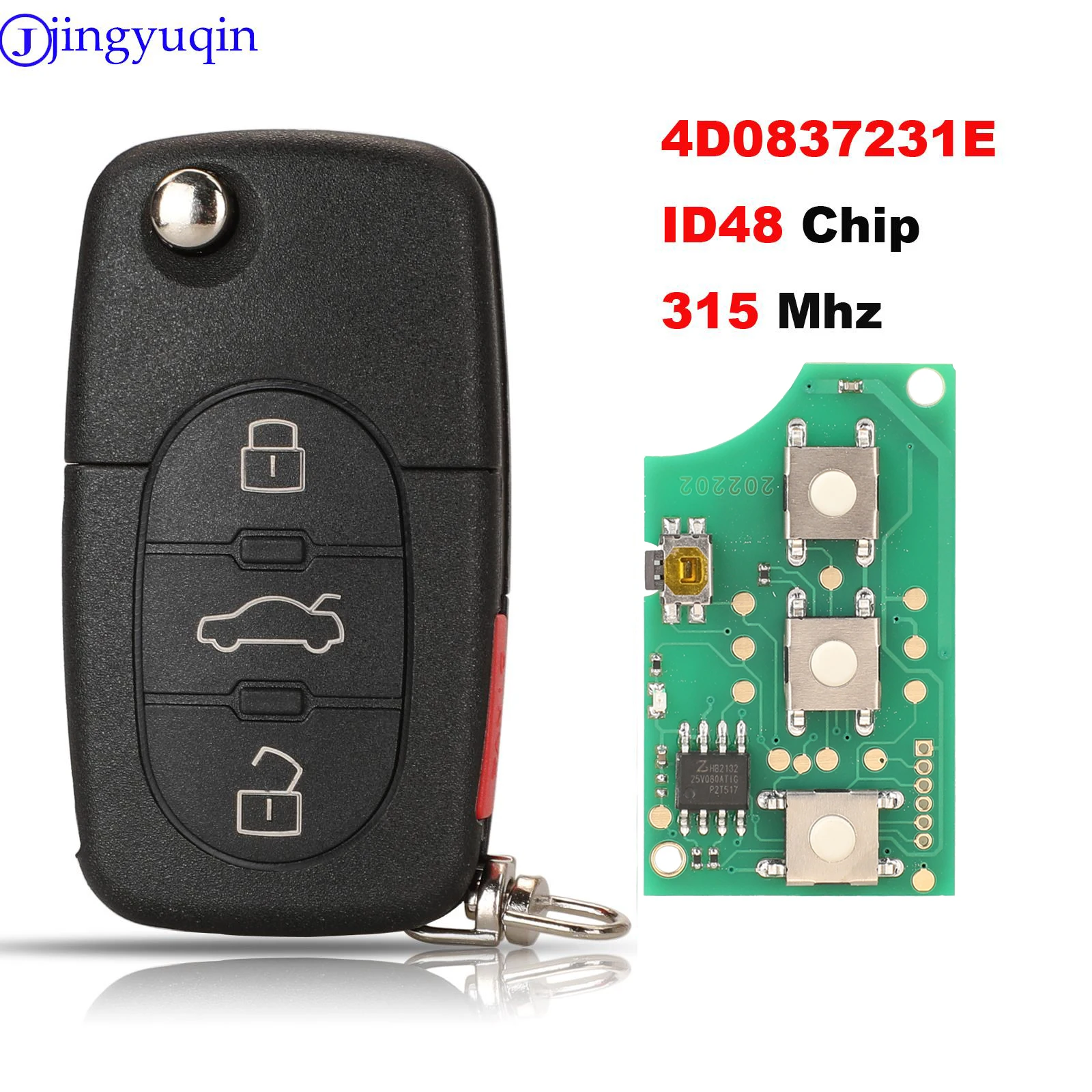 jingyuqin 3+1 Buttons 315Mhz with ID48 Chip Flip Remote Key 4D0 837 231 ...