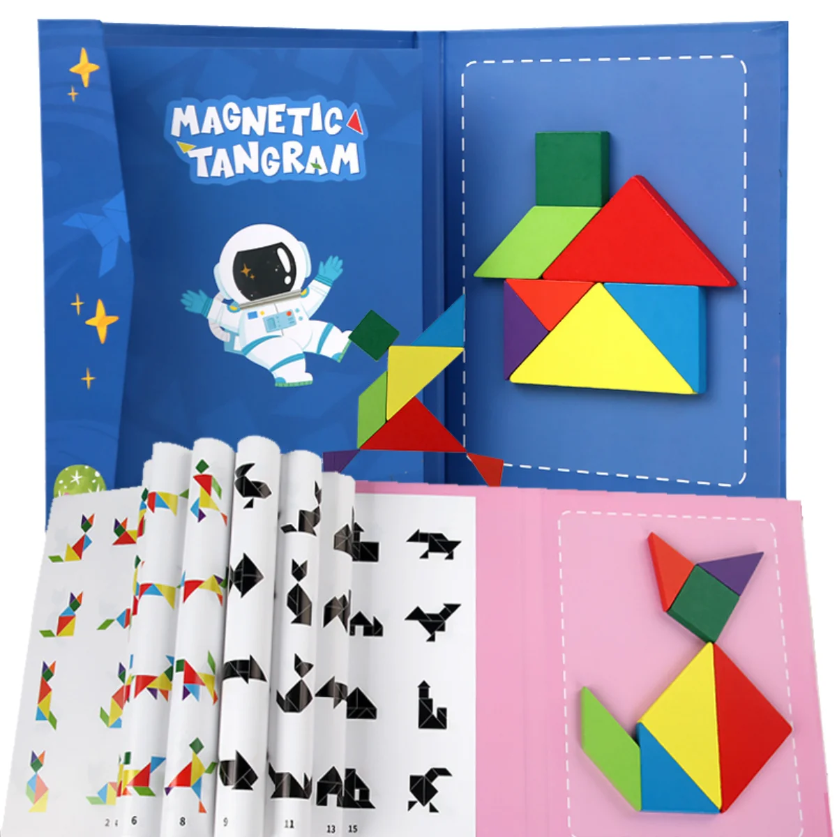 Montessori-Magnetic-Tangram-Wooden-Puzzle-Book-for-Children-Jigsaw ...
